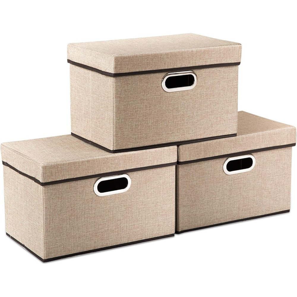 Latitude Run® Collapsible Storage Cubes With Lids [3-pack] Jute Fabric ...